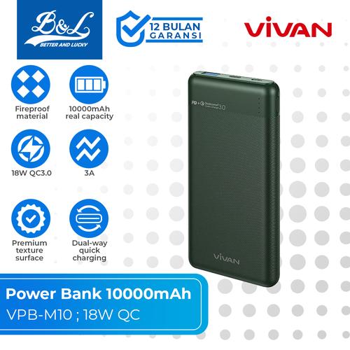 Promo VIVAN Power Bank 10000mAh Real Capacity 18W QC3.0 VPB-M10 - Hijau ...