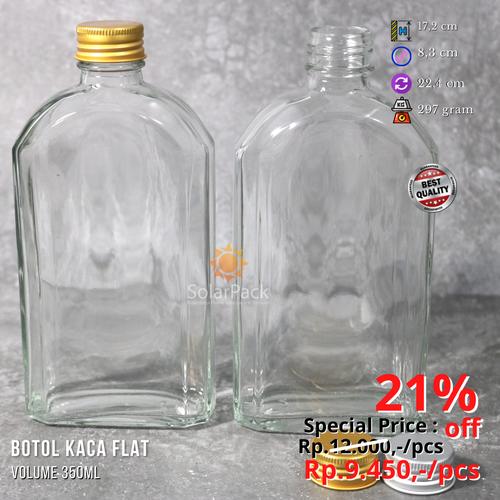 Jual Botol kaca bening 200ml flat baverage tutup alumunium silver/emas ...