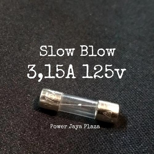 Jual Fuse Slow Acting Time Lag 3,15A 125v sekring slow glass fuse slow ...