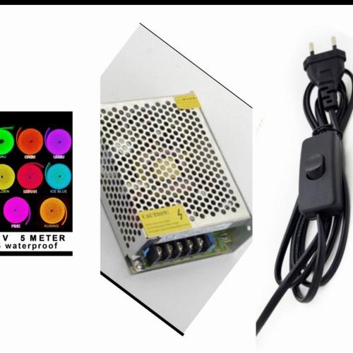 Jual komplit set neon flex 5m plus adaptor plus colokan - Putih ...