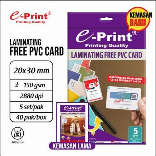 Jual Laminating free PVC card E- print A4 260 gram isi 5 set - Jakarta ...