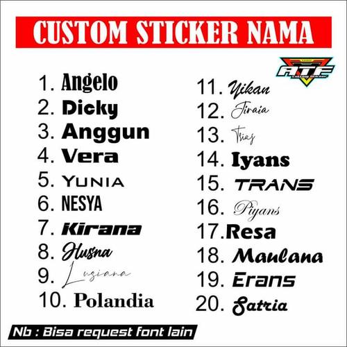 Jual sticker nama custom sticker nama cutting sticker nama - 5 - Kab ...
