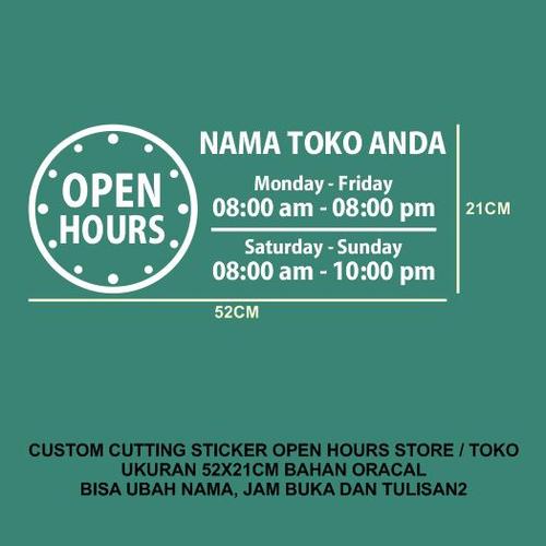 Jual Cutting Sticker OPEN HOURS Store Toko Stiker Kaca Jam Buka Toko ...