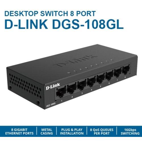 Jual DLINK SWITCH HUB 8 PORT GIGABIT 10/1000 DGS-108 DGS108 - Kota ...
