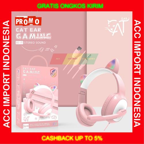 Promo Cat Ear Headphone Telinga Kucing Headset Gaming Cewek Pink Lucu ...