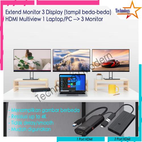 Jual HDMI Extend Monitor 3 Display (Tampil Beda-beda) - USB 3.0 ...