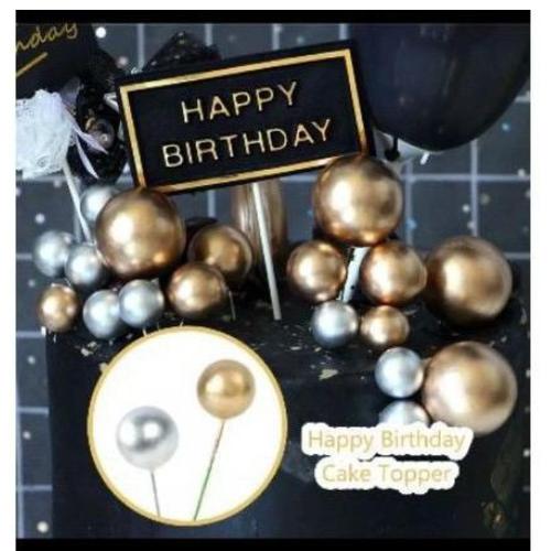 Jual Topper Cake Birthday / Hiasan Kue Ultah Bola Bubble Gold Silver ...