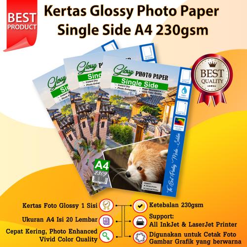 Jual Kertas Glossy Photo Paper Single Side A4 230gsm, Kertas Foto ...
