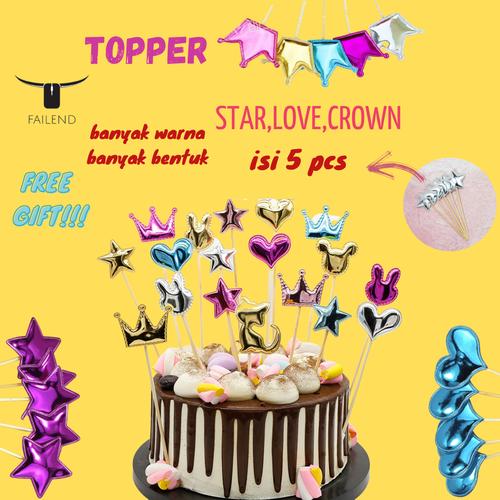 Promo Topper Kue / Dekorasi Kue Motif Star, Crown - Star Pink - Kab ...
