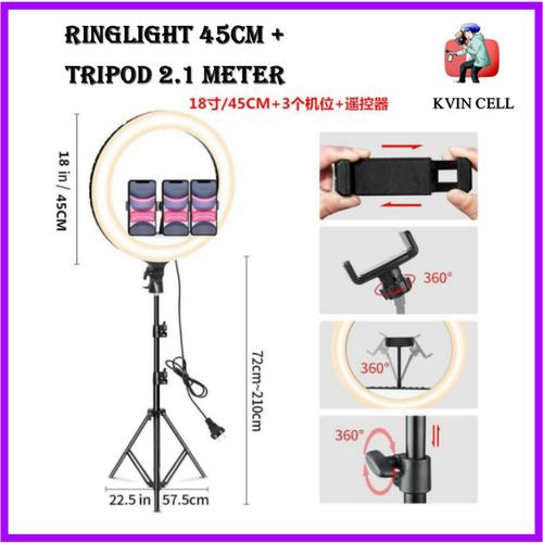 Jual Ring light 45cm 45 cm Besar + Light Stand Tripod 2.1 Meter Make Up ...