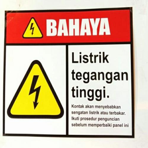 Jual stiker vinyl 20x20cm BAHAYA LISTRIK TEGANGAN TINGGI sign rambu k3 ...