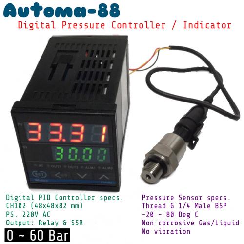 Jual Digital Pressure Controller Display indicator 0-60Bar 60 Bar out ...