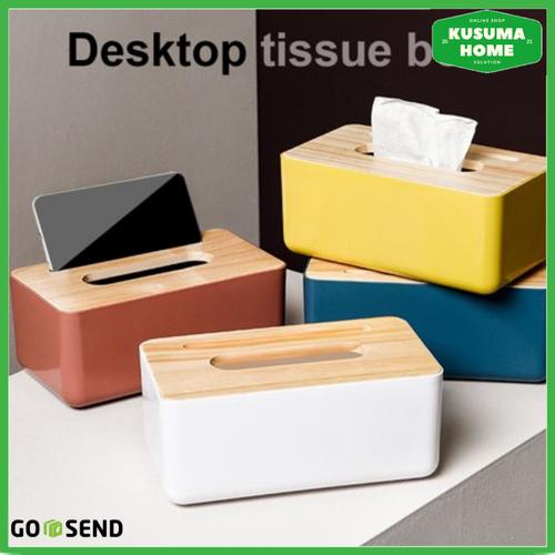 Jual Tempat Tisu Kayu dengan Smartphone Holder Mobile Kotak Tissue Box ...