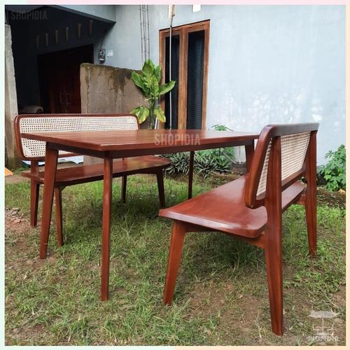 Jual Meja Kursi Makan Set Bench Rotan Kayu Jati Retro Minimalis Kafe - Kota Bekasi - shopidia ...
