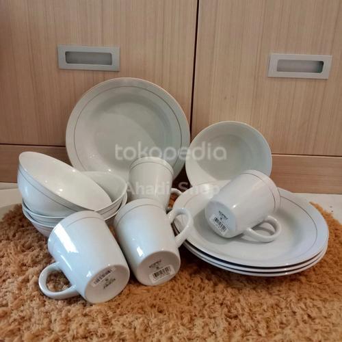 Jual Dinner set mix mug putih lis emas / piring set gold line isi 12 ...