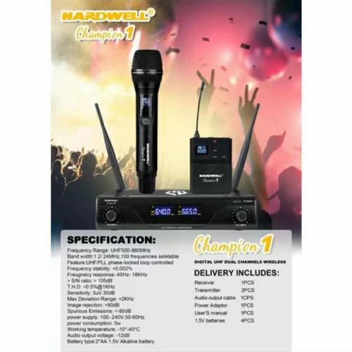 Jual MIC WIRELESS HARDWELL CHAMPION 1 PEGANG JEPIT HEADSET ORIGINAL ...
