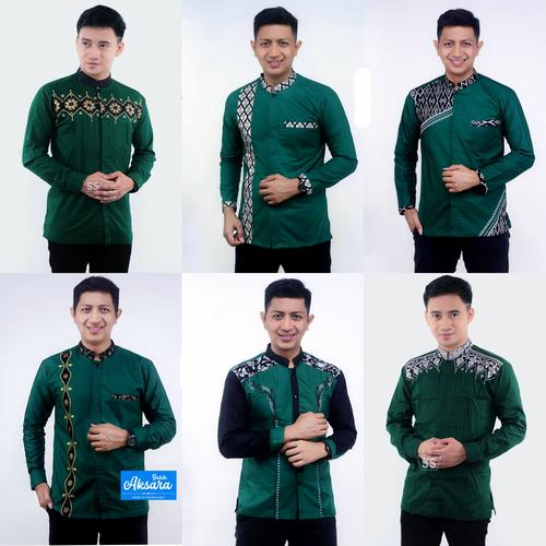 Jual Baju Koko Pria Lebaran Baru Warna Hijau Tua/Hijau Botol Lengan ...