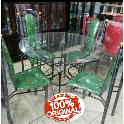 Jual Meja Makan Kaca Minimalis Type Belgia 4Kursi+Meja Kaca Bulat ...