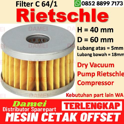 Jual Rietschle Vacuum Pump Filter Mesin Kompresor Heidelberg Filter C 64/1 - Kota Bekasi - Damei ...