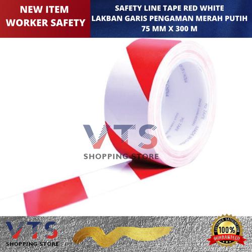 Jual LAKBAN LINE TAPE / SAFETY LINE TAPE RED WHITE 75mm x 3m - Jakarta ...