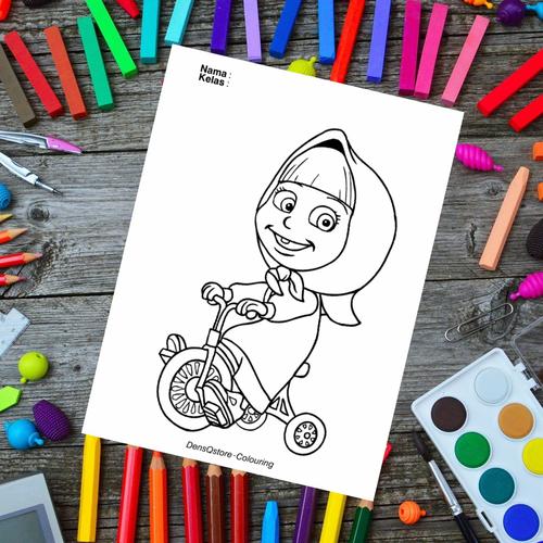 Jual Kertas Gambar Mewarnai/Colouring Anak Tema Masha and the Bear ...