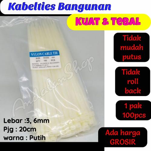 Jual Kabel tis putih 5 X 200mm/ kabel tis 20cm murah/ nylon cable tie ...