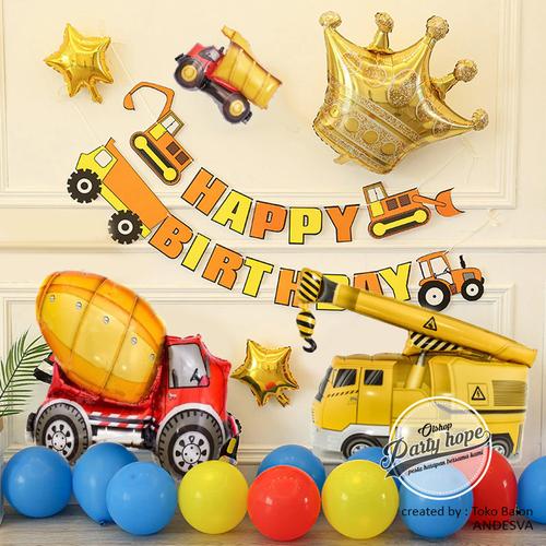 Jual set dekor balon mobil kendaraan proyek / paket dekor balon hbd ...