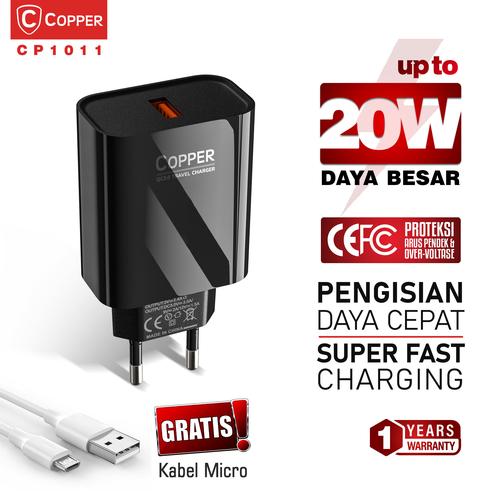 Promo COPPER Charger Single Port 18W Up To 20W + QC 3.0 Fast Charging ...