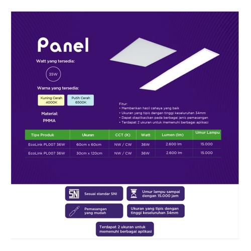 Jual Lampu Panel LED 36 Watt 36W Ukuran 60x60 Ecolink - Putih - Jakarta ...