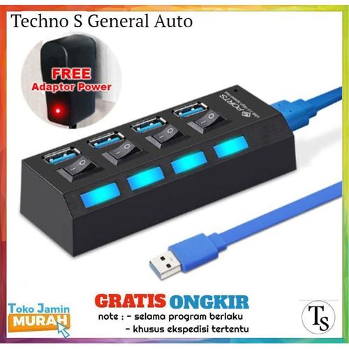Jual USB Hub 3.0 4 Port with saklar on off plus Adaptor Power Supply ...