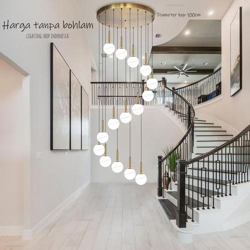 Jual Lampu gantung void tangga 15in1 gold hitam kaca minimalis modern 1set - Body gold, Kaca ...