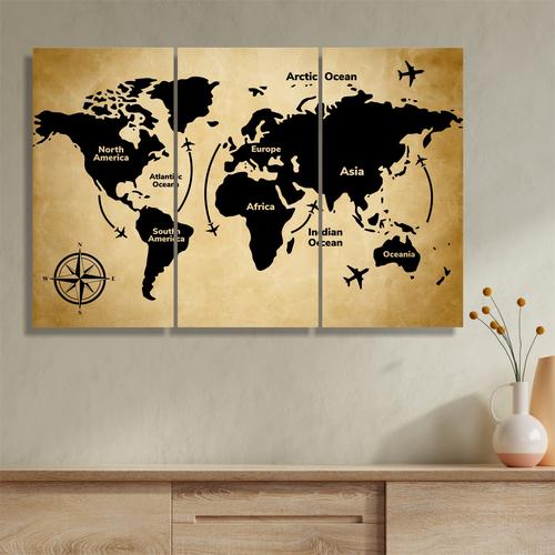 Promo Hiasan Dinding Poster Kayu Multipanel Motif Peta Dunia - Map 02 ...