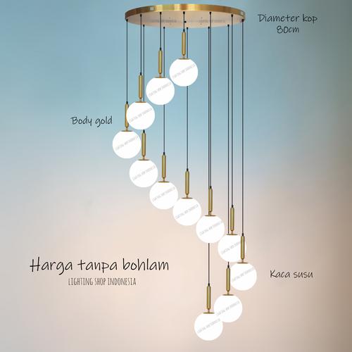 Jual Lampu gantung void tangga 12in1 gold hitam kaca modern minimalis - Body hitam, Kaca aquatex ...