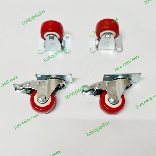 Jual roda 1,5 inch pu merah tinggi 6 cm taiwan rem/mati - Jakarta Barat ...