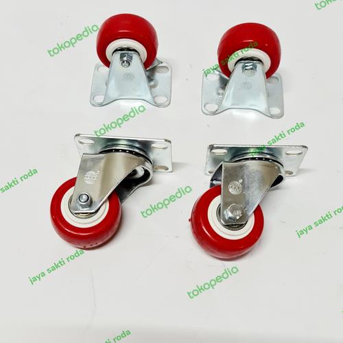 Jual Roda 1,5 inch tinggi 6 cm pu merah taiwan ball bearing ( rem/mati ...