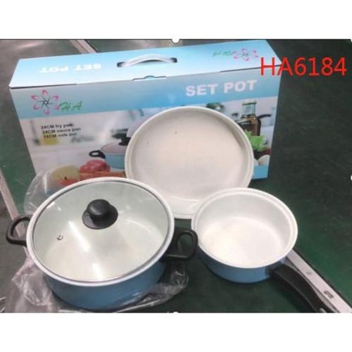 Jual [HA] PANCI SET POT BLUE / PINK 3IN 1 HA PANCI ISI 3 TUTUP KACA ...
