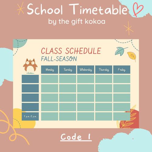 Jual Cetak Jadwal Pelajaran Anak / School Time Table - design 1, Kertas ...