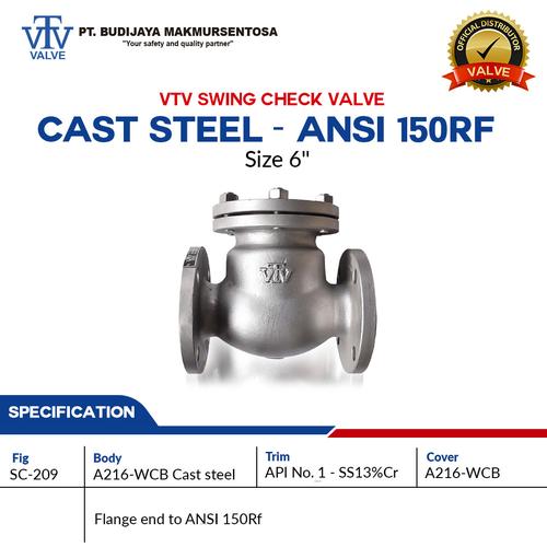 Jual SWING CHECK VALVE VTV CAST STEEL - ANSI 150Rf SIZE 6" - Kota Medan ...