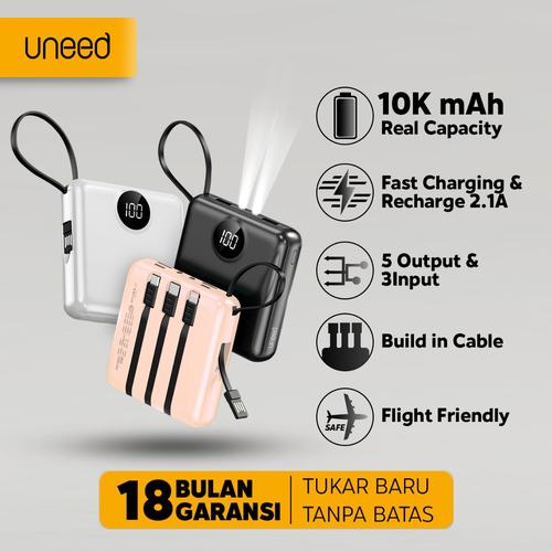 Promo UNEED Powerbank 10000mAh Built in Cable Fast Charging 2.1A ...