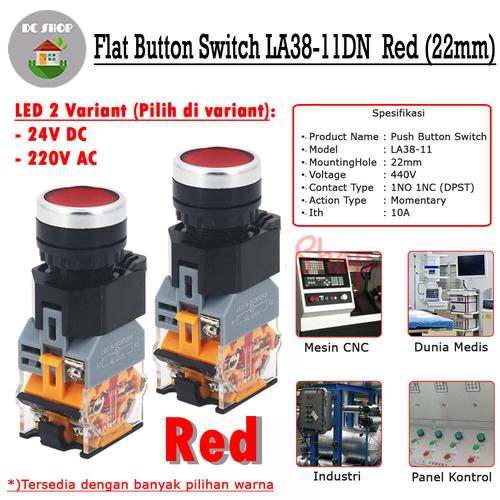 Jual Illuminated Push Button LED 12V/24V/220V 22mm Self Return LA38 ...