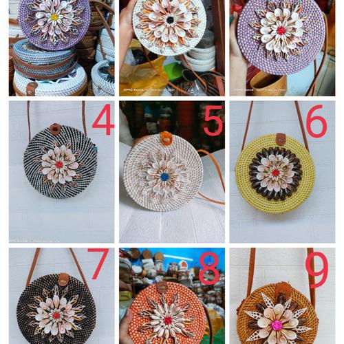 Jual tas rotan bulat bali lombok motif deco gambar lukis dan ulir ...