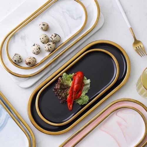 Jual MARBLE PLATE OVAL GOLD RIM MARBLE OVAL TRAY PIRING MARMER ESTETIK ...