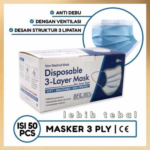 Jual Masker Earloop 3 ply 50 pcs Disposable face mask 3ply non medis ...