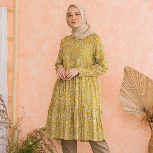 Jual Baju Atasan Tunik rayon Motif Kembang Model Susun Rempel Resleting ...