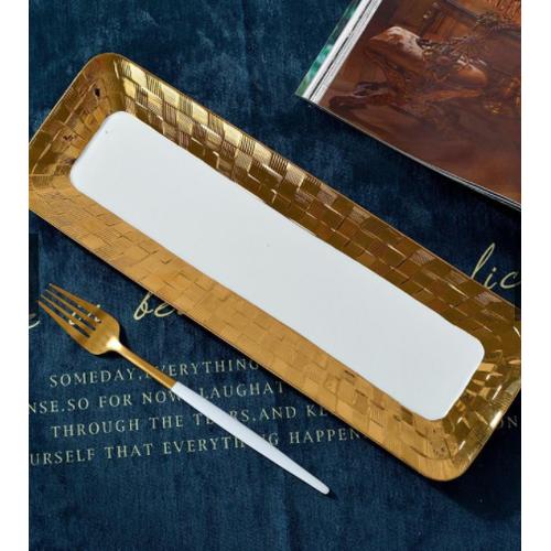 Jual PIRING SAJI KERAMIK PUTIH STYLE EROPA PERSEGI PANJANG MOTIF KOTAK ...