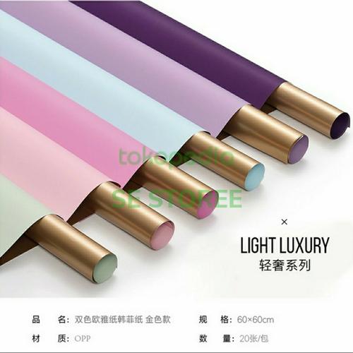 Jual 5 Lembar 2 Side Gold Flowers Wrap / Kertas Bunga Bucket - Ungu Tua ...