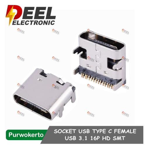 Jual SOCKET USB TYPE C FEMALE USB 3.1 16P HD SMT SOCKET CONNECTOR TYPE ...