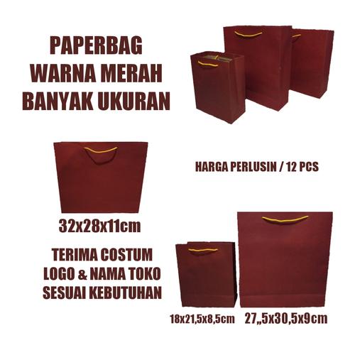 Jual Paper Bag Merah Polos Banyak Ukuran / Tas Kertas Kraft Merah ...