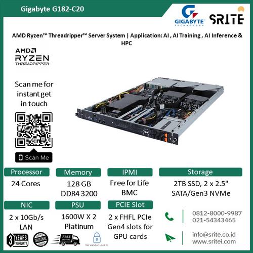 Jual Server Gigabyte AMD Ryzen Threadripper 1U 24 Core 128GB 2 TB G182 ...