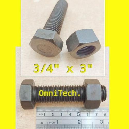 Jual Baut Mur Hex Hexagon Besi Hitam 3/4" x 3" Kunci 28 Drat Kasar 3/4 ...